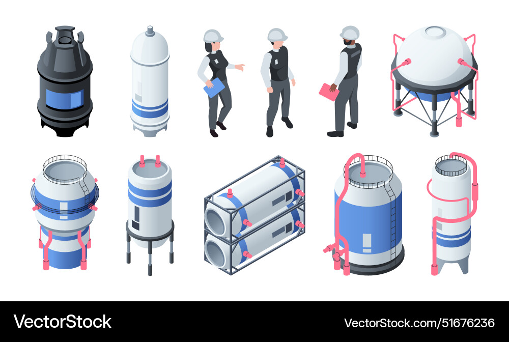 Set of isometric compressed gas storage tanks Vector Image