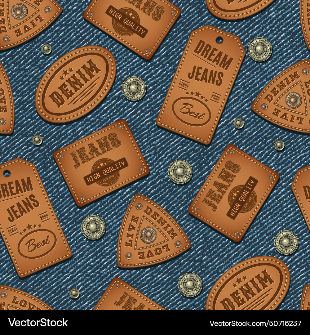 Denim pattern with buttons rivets leather labels Vector Image