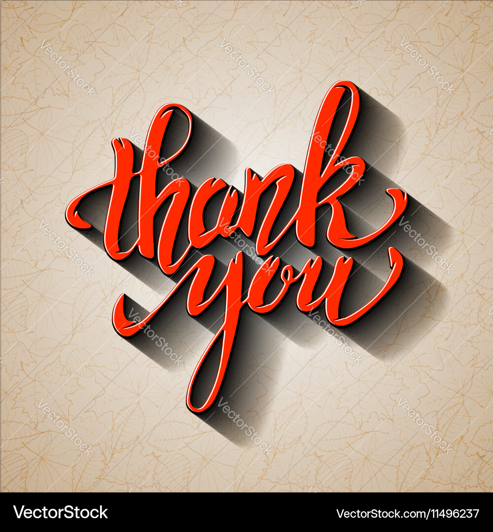 Hand Drawn Thank You Lettering with Shadow Vector Image