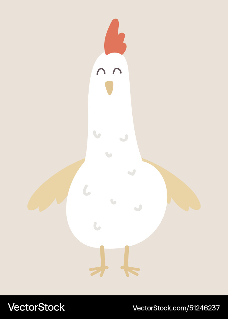 Happy white chicken in flat design poultry ranch Vector Image