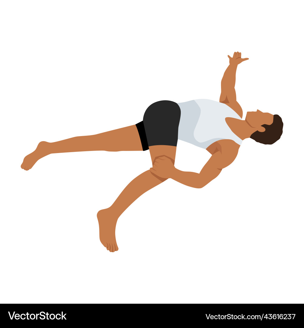 Man doing supta matsyendrasana supine spinal twist