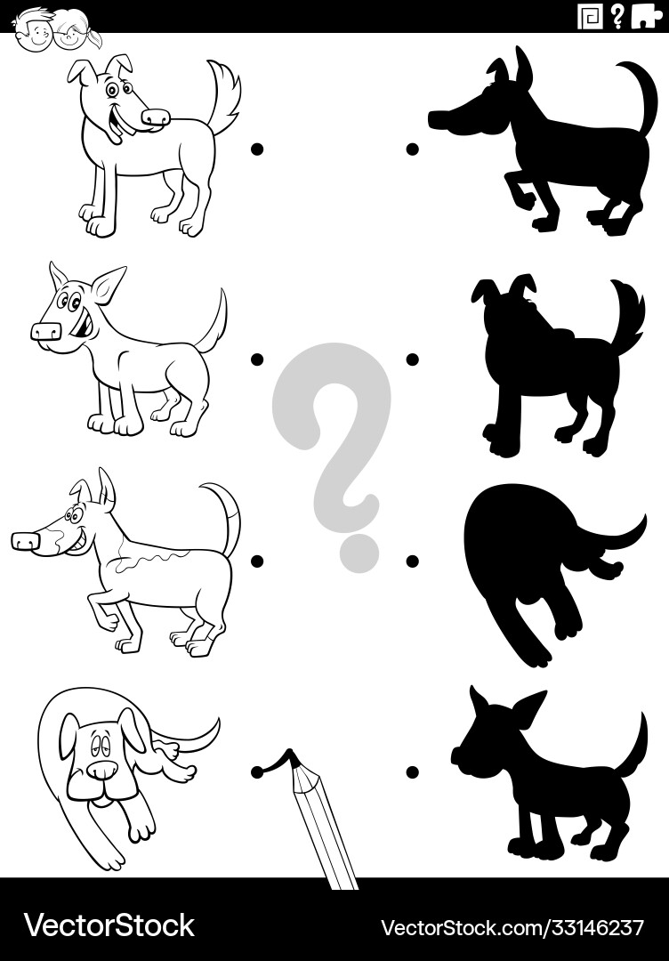 Shadow game with cartoon cats coloring book page Vector Image