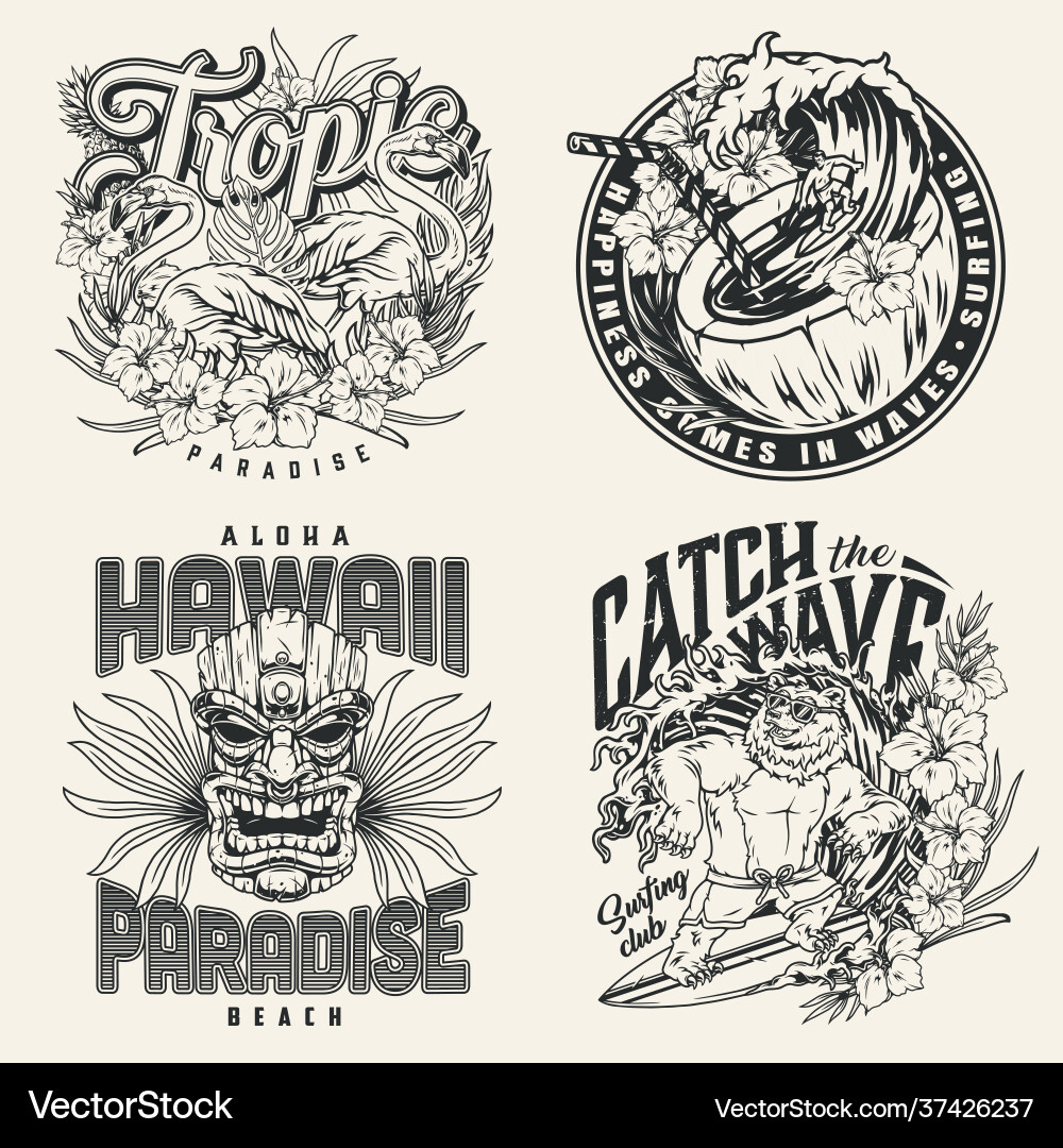 Tropical Surfing Emblems Royalty Free Vector Image
