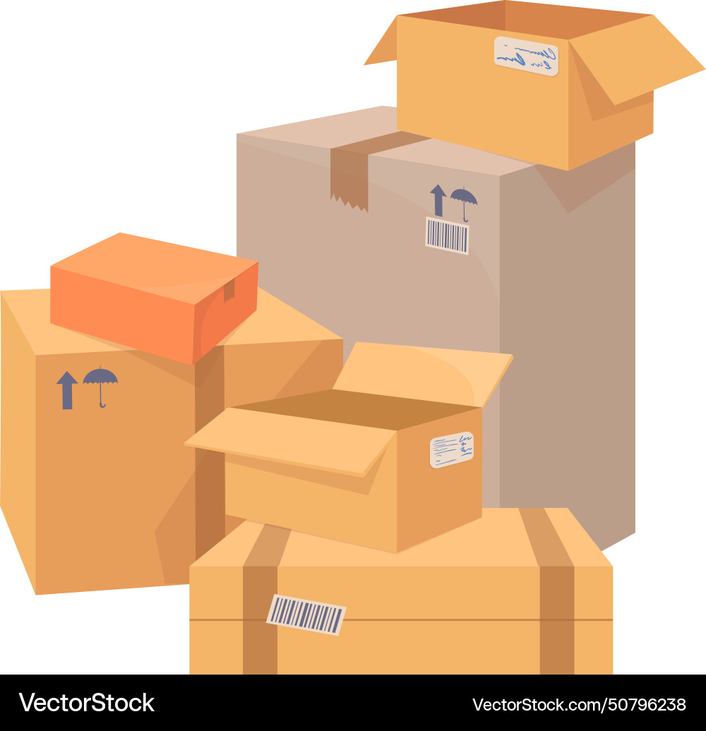 Cardboard boxes stack paper cartoon packages pile Vector Image