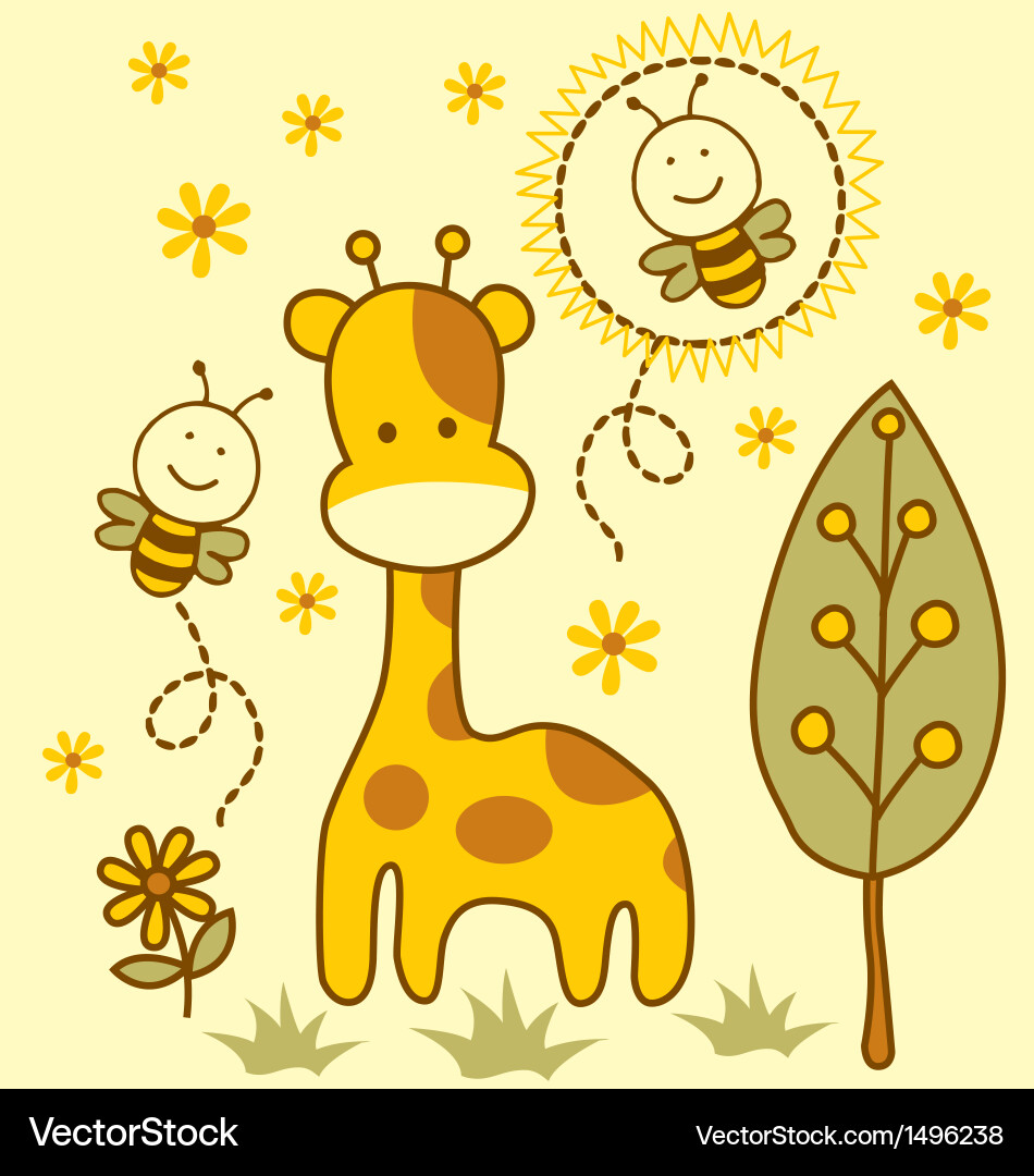 Cute giraffe and bees Royalty Free Vector Image