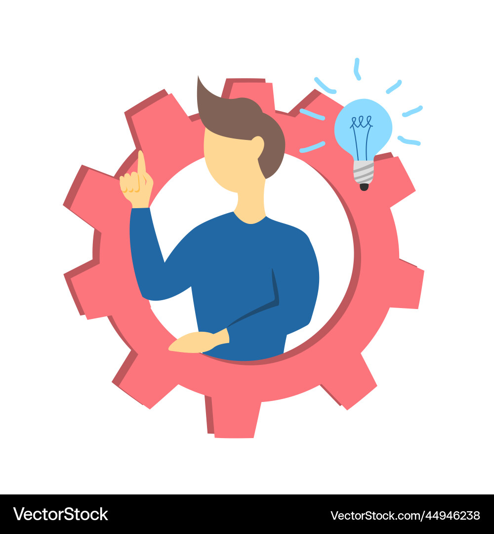 Man inside cogwheel got an idea Royalty Free Vector Image