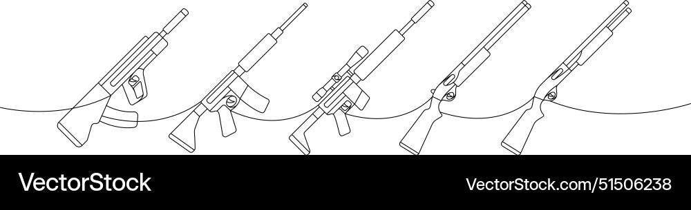 Modern weapons one line continuous drawing Vector Image