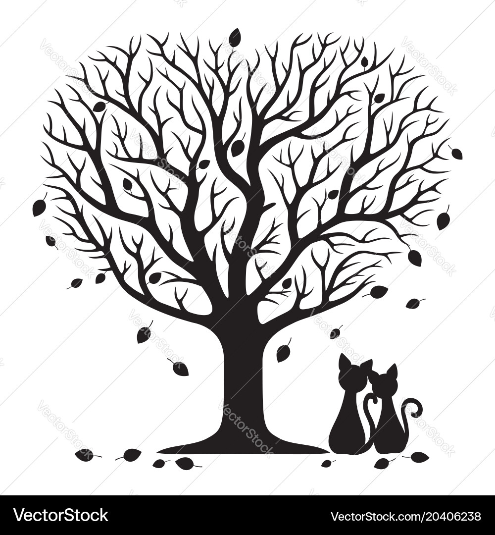 Two cats under a tree Royalty Free Vector Image