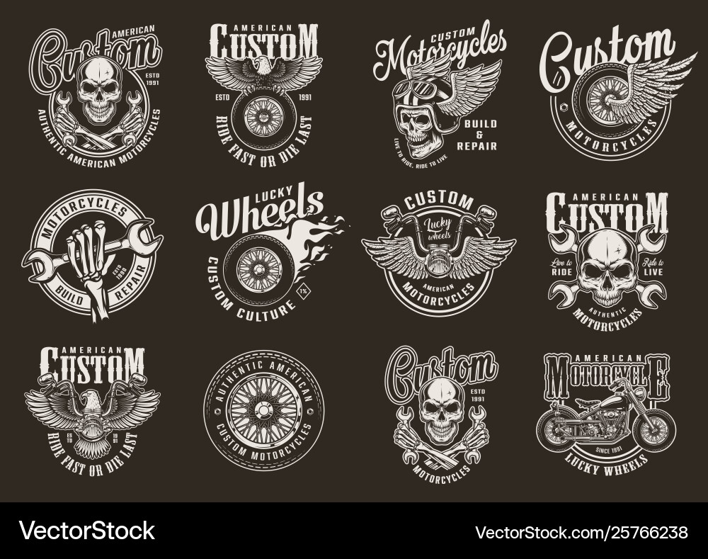 Vintage custom motorcycle emblems Royalty Free Vector Image