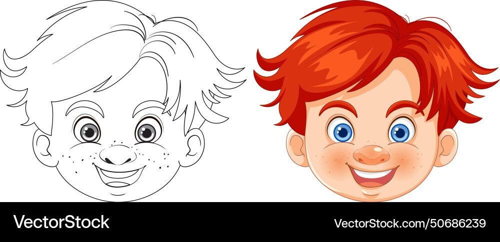 Colorful and line art boy faces side Royalty Free Vector