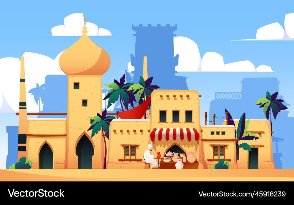 Desert town arabian middle east architecture Vector Image