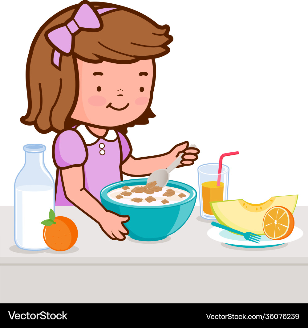 Little girl eating breakfast Royalty Free Vector Image