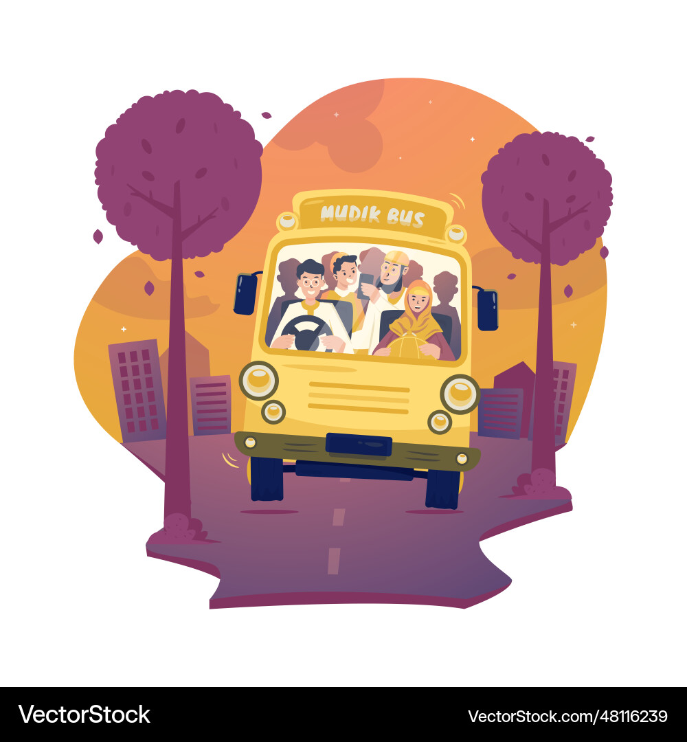 Mudik tradition by bus transportation Royalty Free Vector