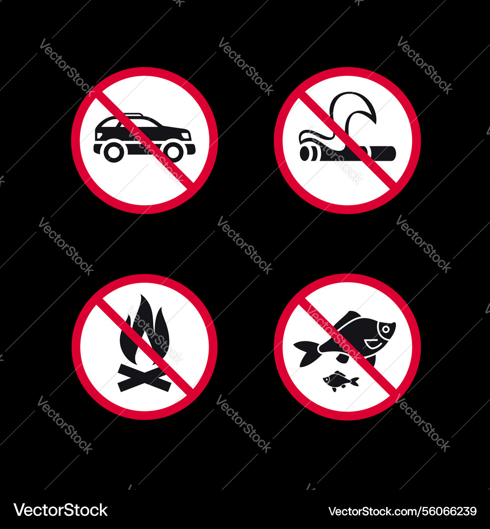 Prohibited signs forbidden round stickers set Vector Image