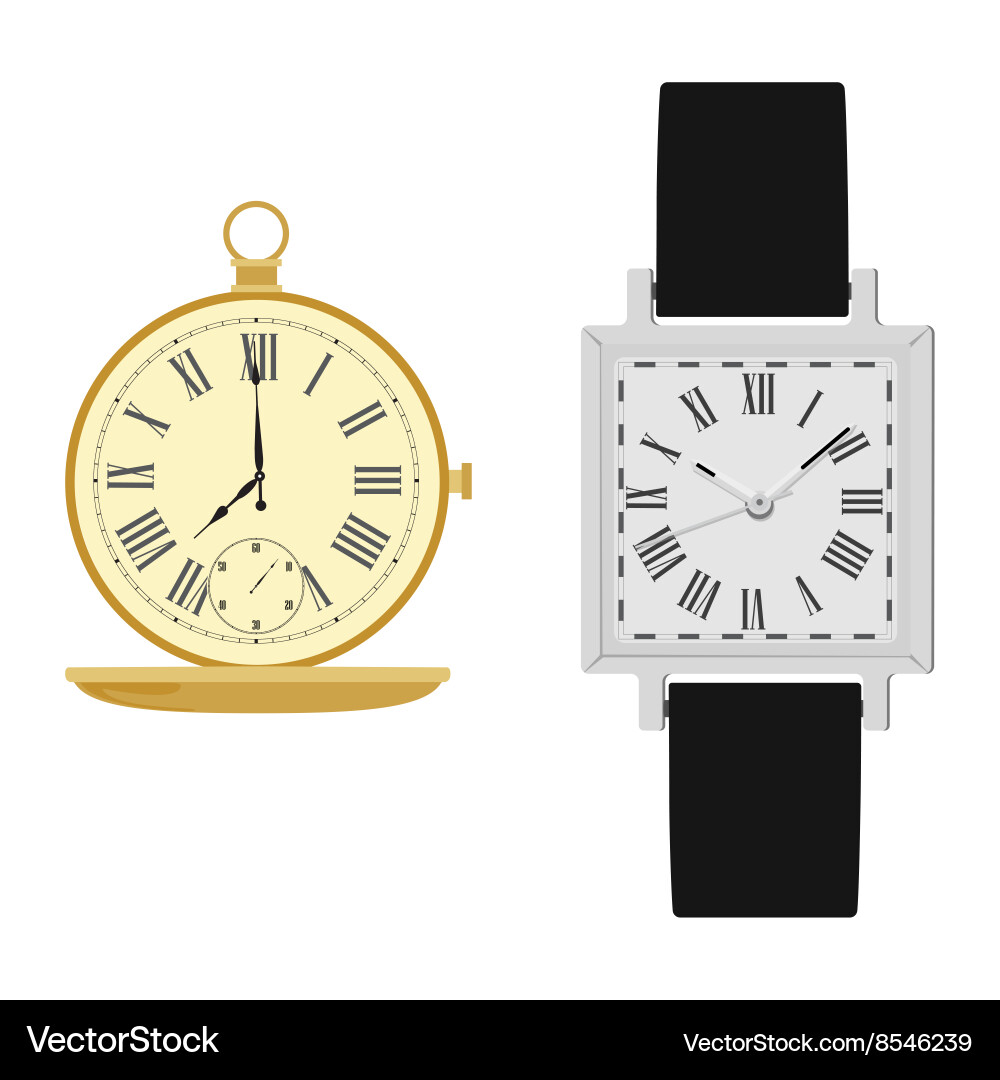 Wrist watch and pocket clock Royalty Free Vector Image
