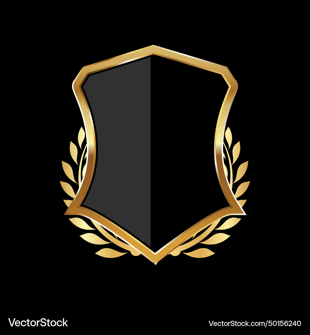 Black and gold shield with laurel wreath Vector Image