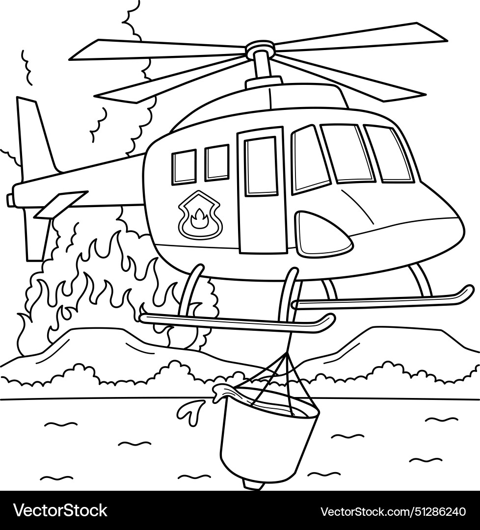 Firefighting helicopter coloring page for kids Vector Image