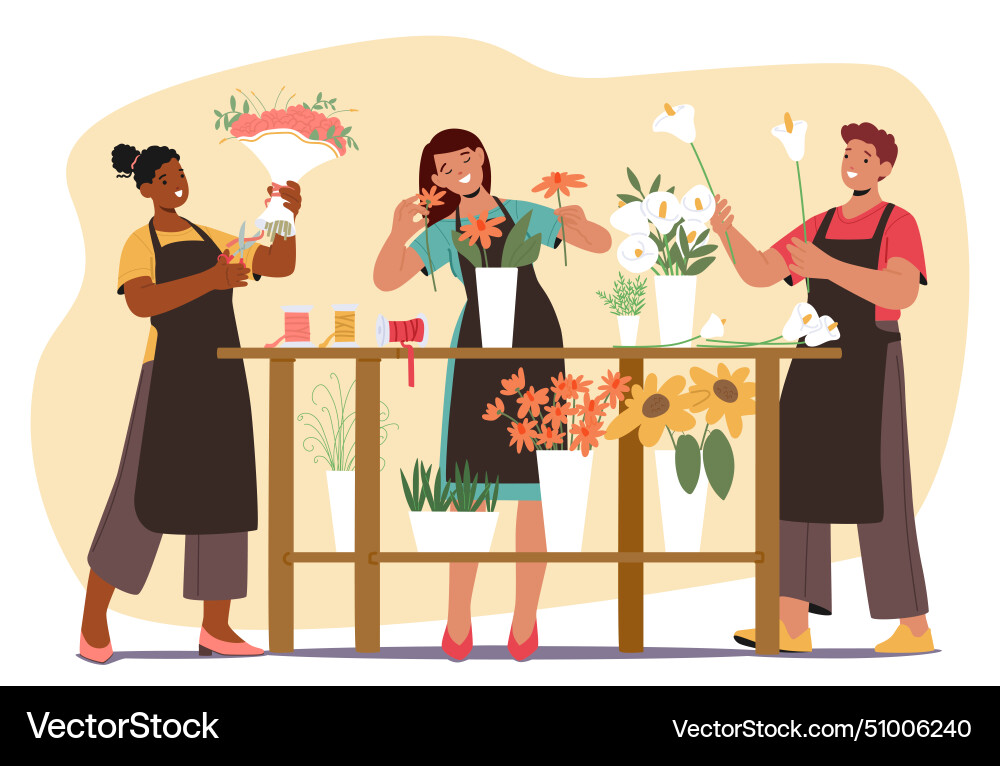 Florist characters create and arrange floral Vector Image