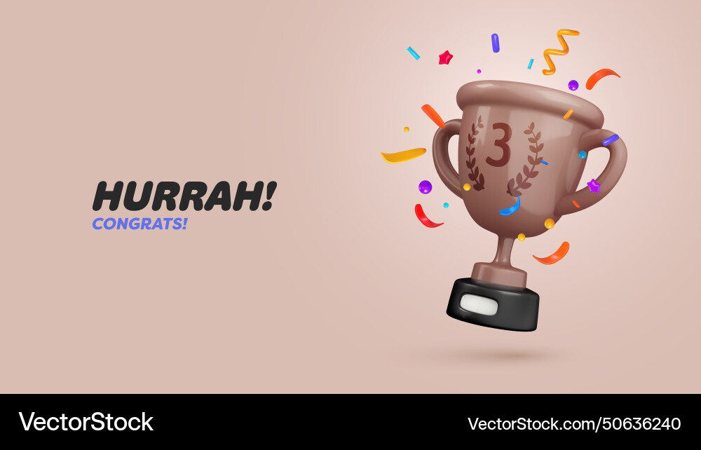 Third place win bronze champion cup with colorful Vector Image