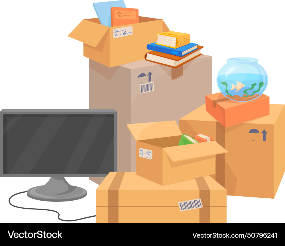 Cardboard boxes with relocation stuff cartoon Vector Image