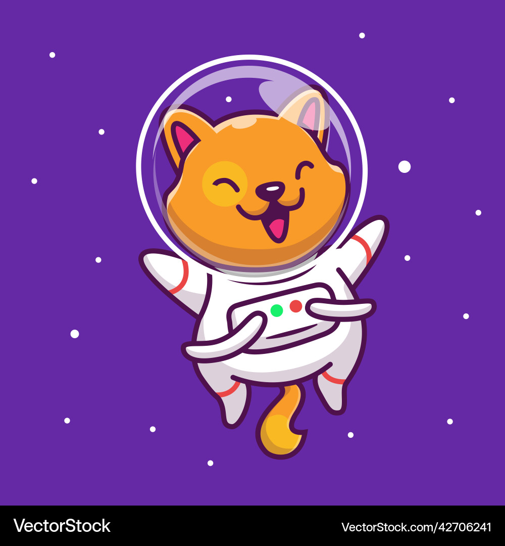 Cute cat astronaut floating in space cartoon Vector Image