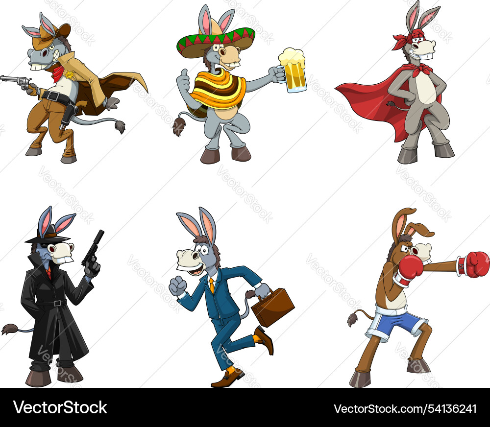 Donkey jackass cartoon characters collection set Vector Image