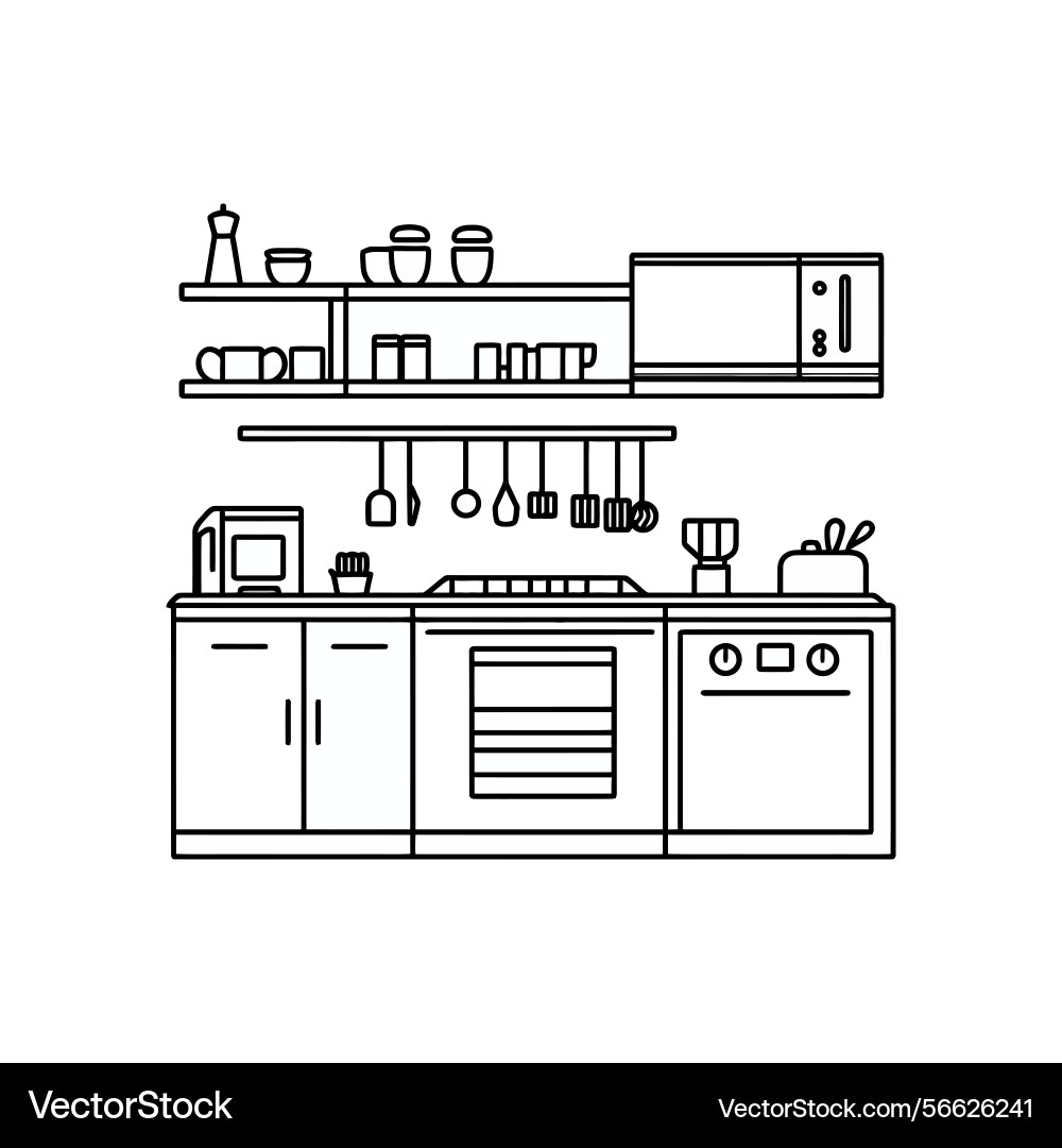 Minimalist kitchen outline with appliances Vector Image