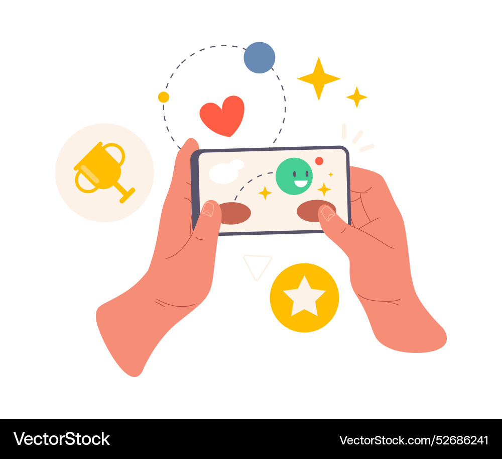 Playing games on smartphone hands with phone Vector Image
