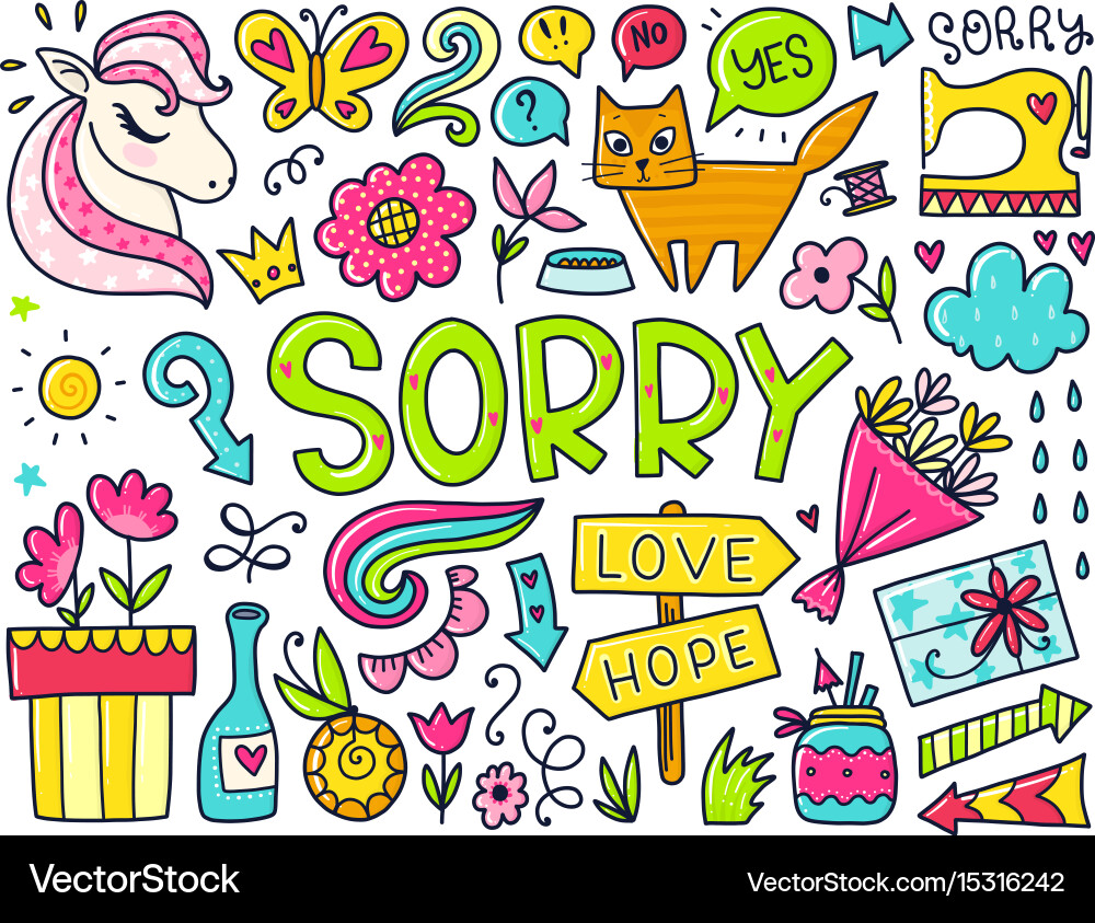 Doodles cute isolated elements Royalty Free Vector Image