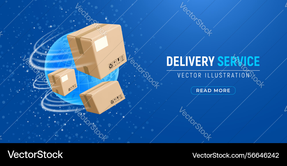 Flying cardboard delivery boxes and globe Vector Image