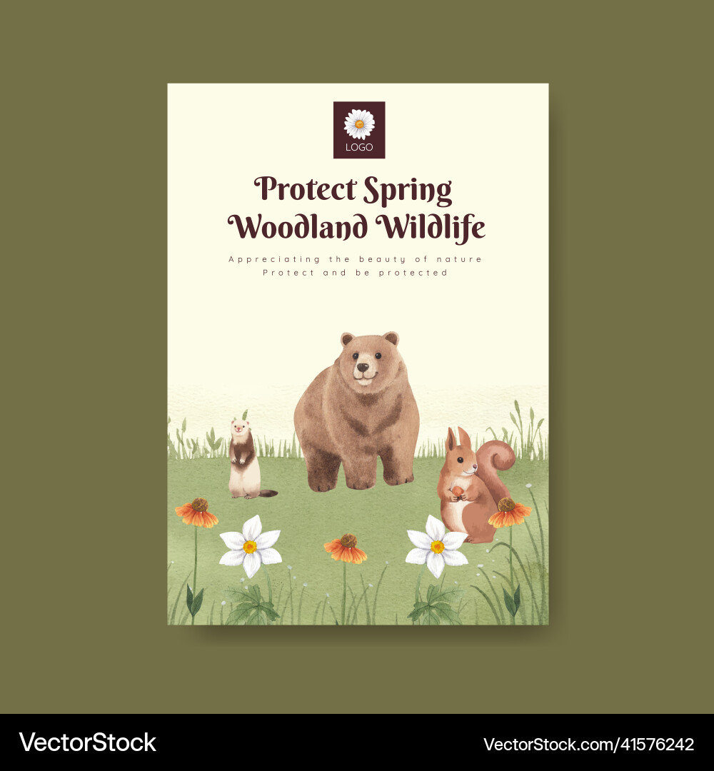 Poster template with spring woodland wildlife Vector Image