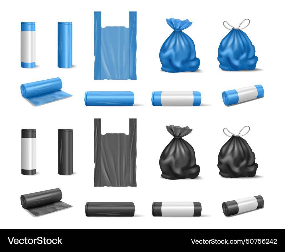 Realistic trash bags in roll empty and filled Vector Image