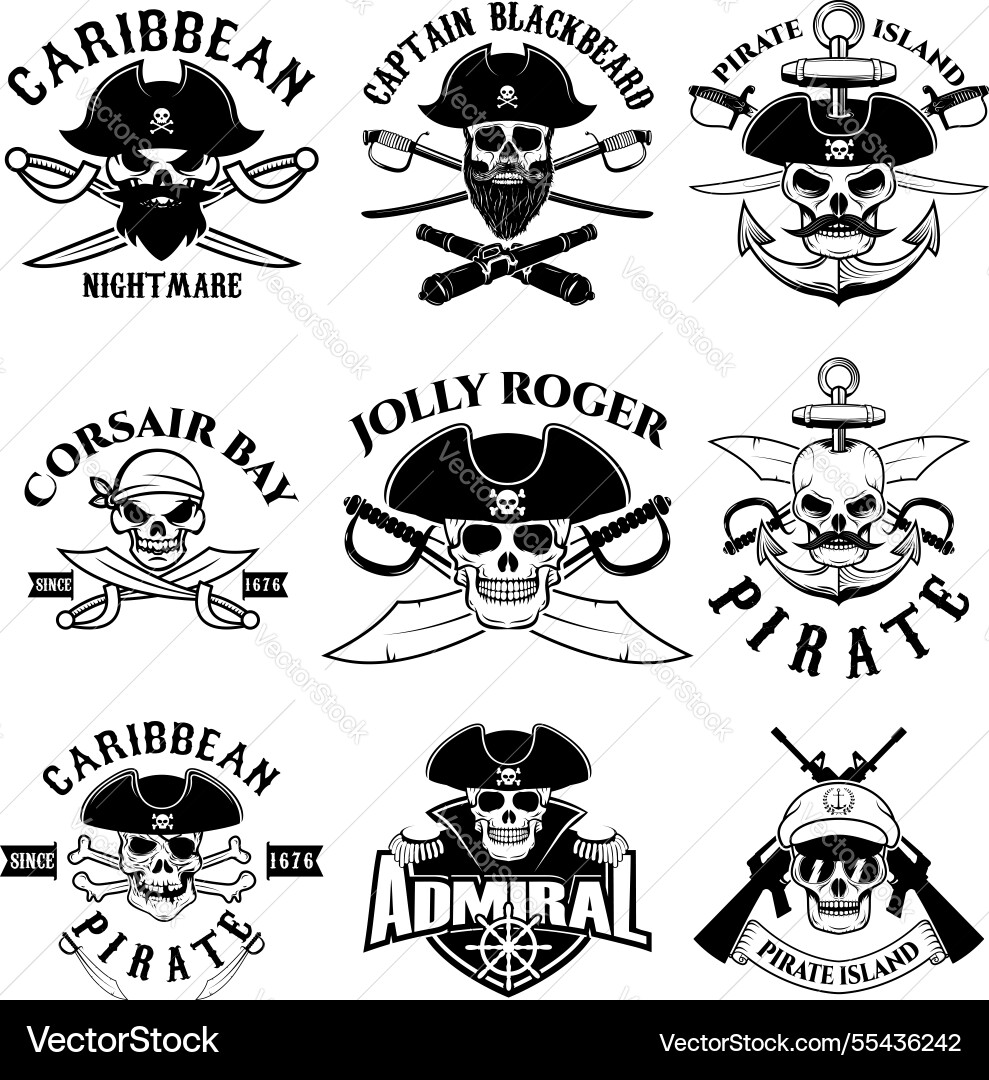 Set of pirates logo labels emblems and design Vector Image