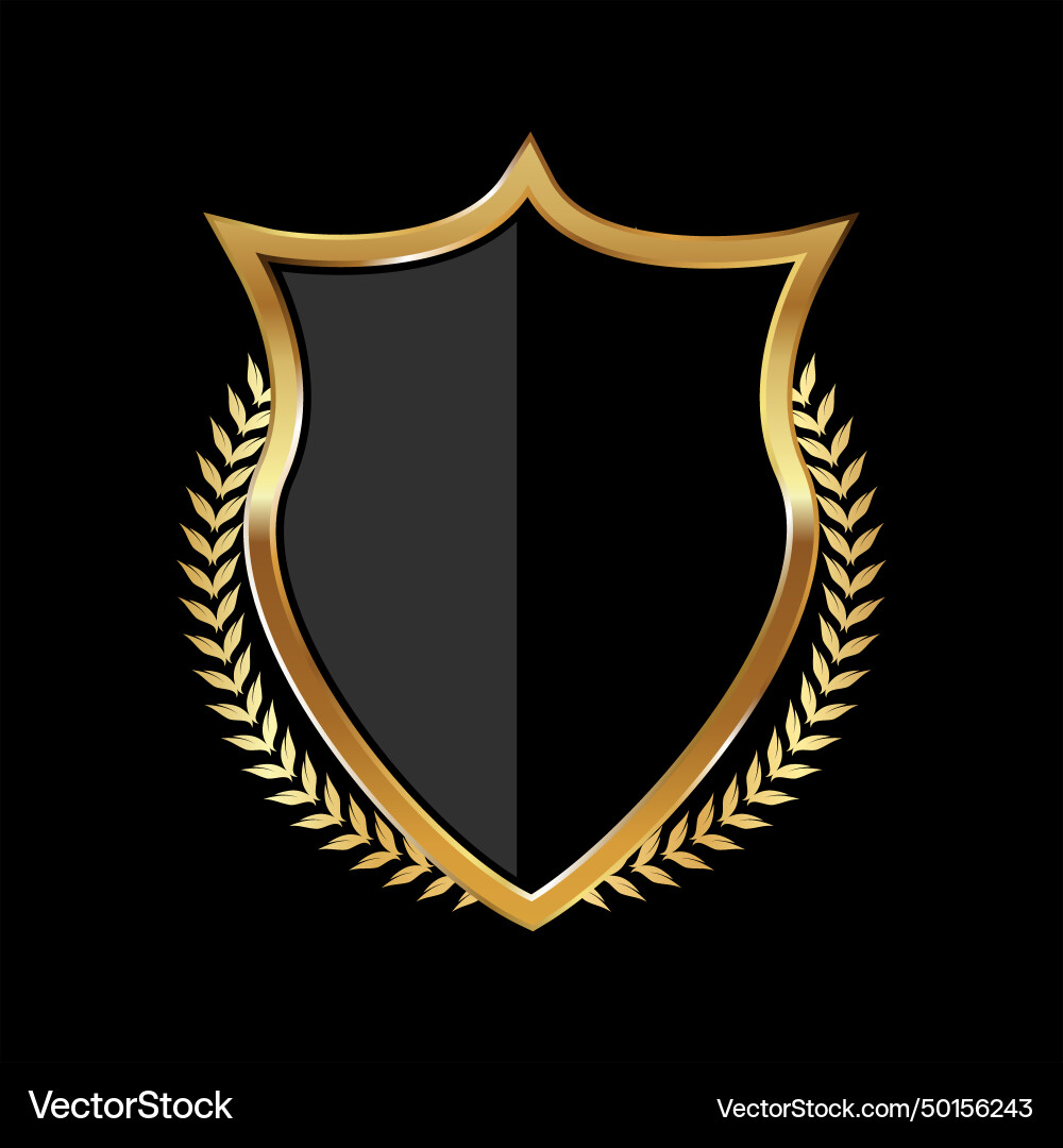 Black and gold shield with laurel wreath Vector Image