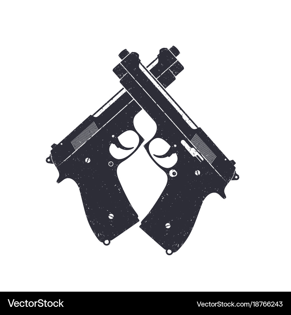 Crossed modern pistols guns on white Royalty Free Vector
