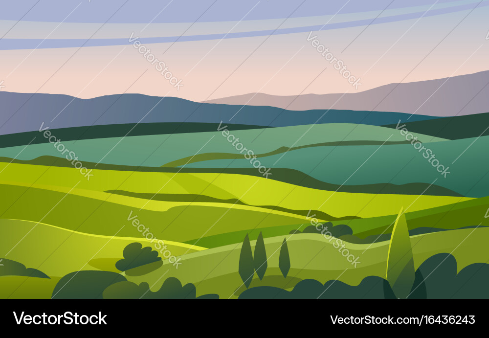 Green Valley Sunrise Landscape Royalty Free Vector Image