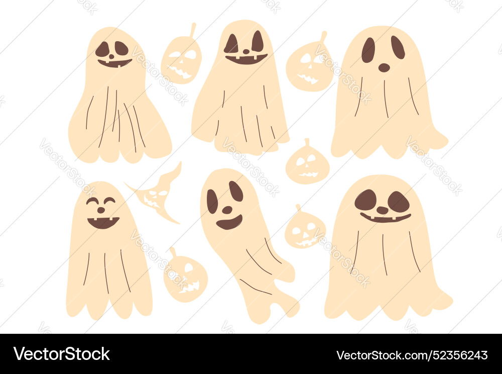 Halloween ghost set hand drawn Royalty Free Vector Image