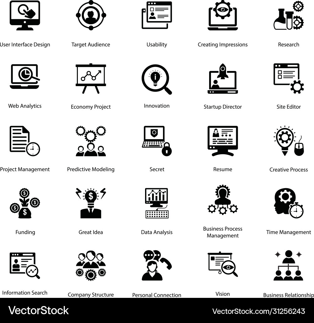Project management icons bundle Royalty Free Vector Image