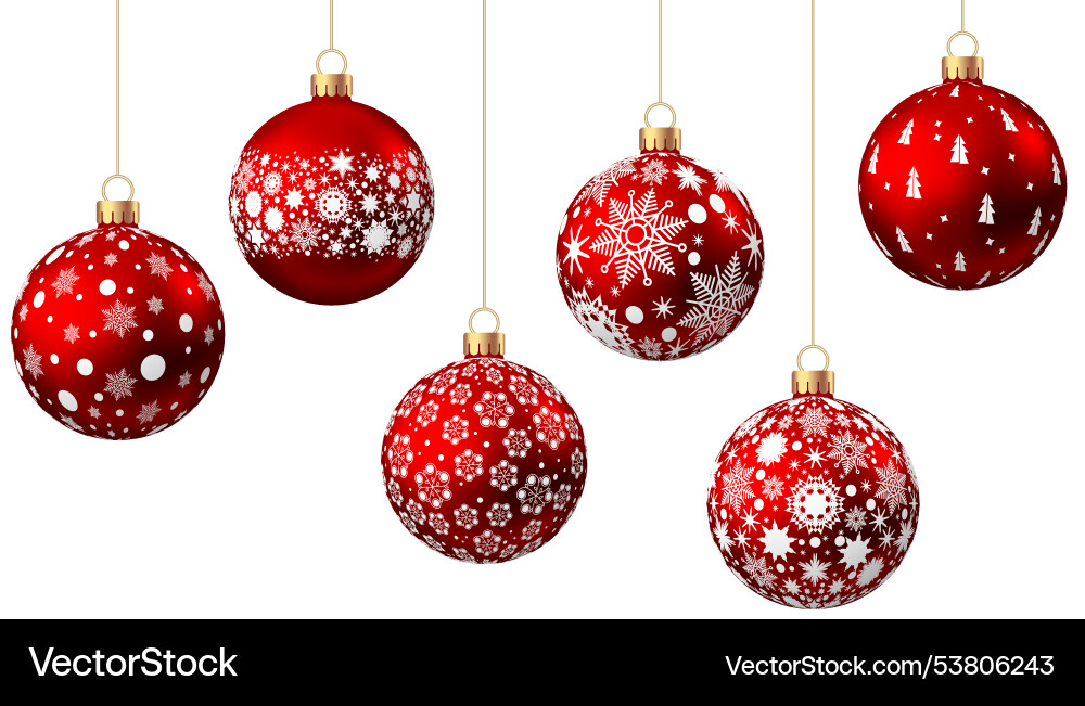 Red christmas ball with pattern isolated on white Vector Image