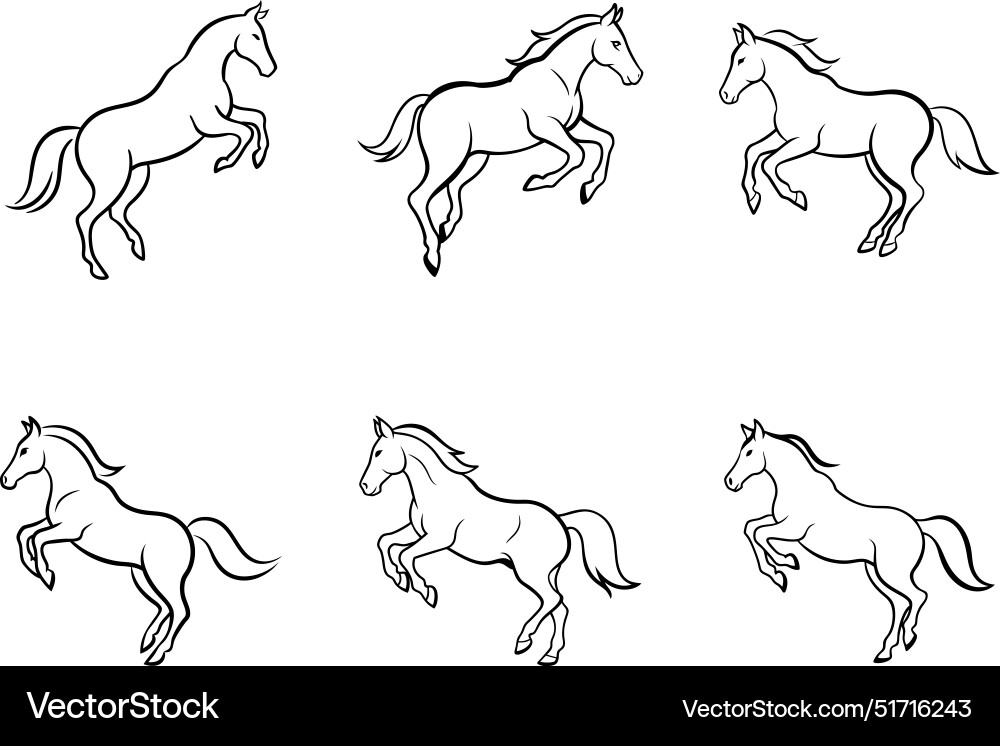 Stylized cantering horse line art set Royalty Free Vector