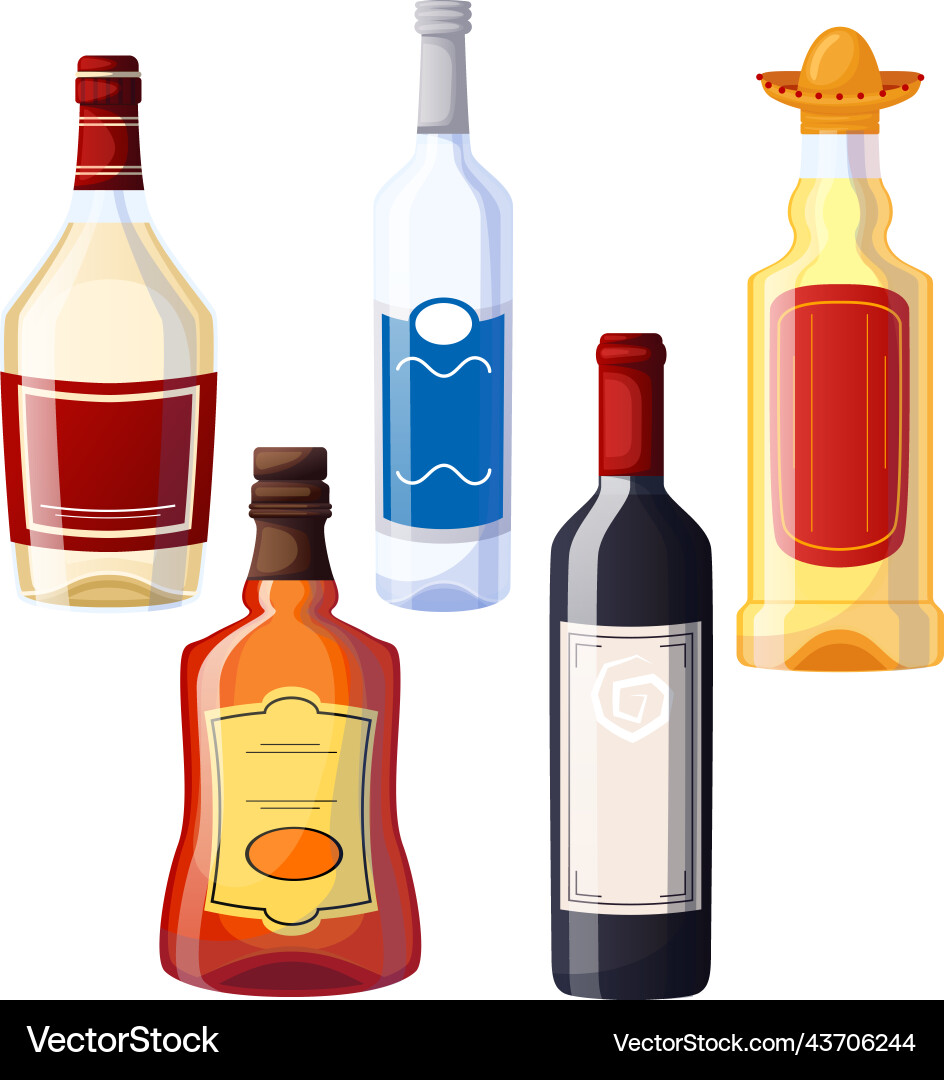 Bottle glass set cartoon Royalty Free Vector Image
