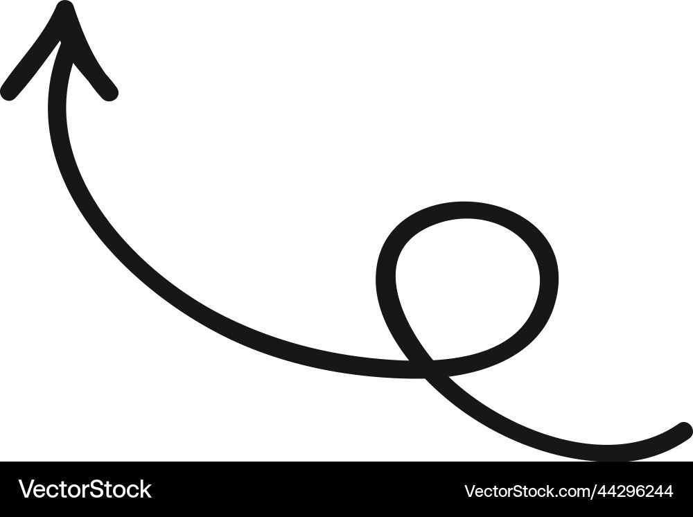 Curled rotated arrow flip over doodle sign Vector Image