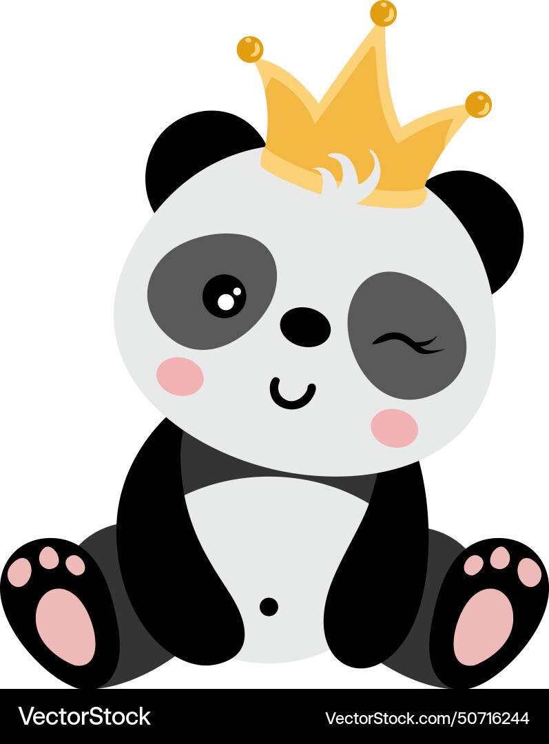 Cute king panda sitting with crown Royalty Free Vector Image
