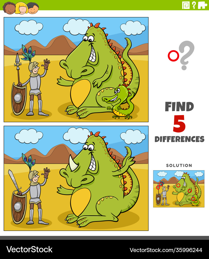 Differences educational game with knight Vector Image