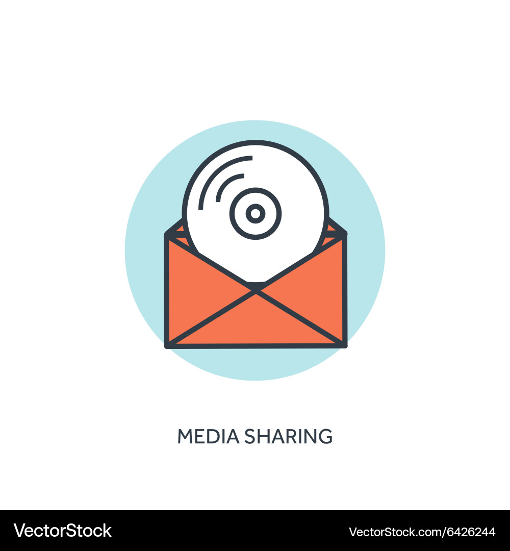 Flat lined compact disk icon email media Vector Image