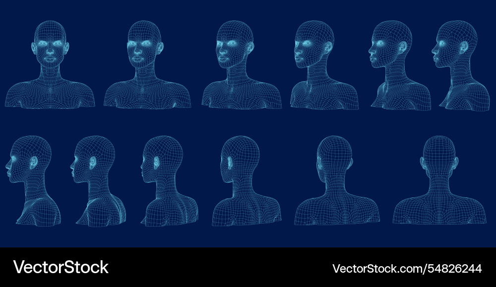 Isolated set of blue wireframe faceless mannequin Vector Image