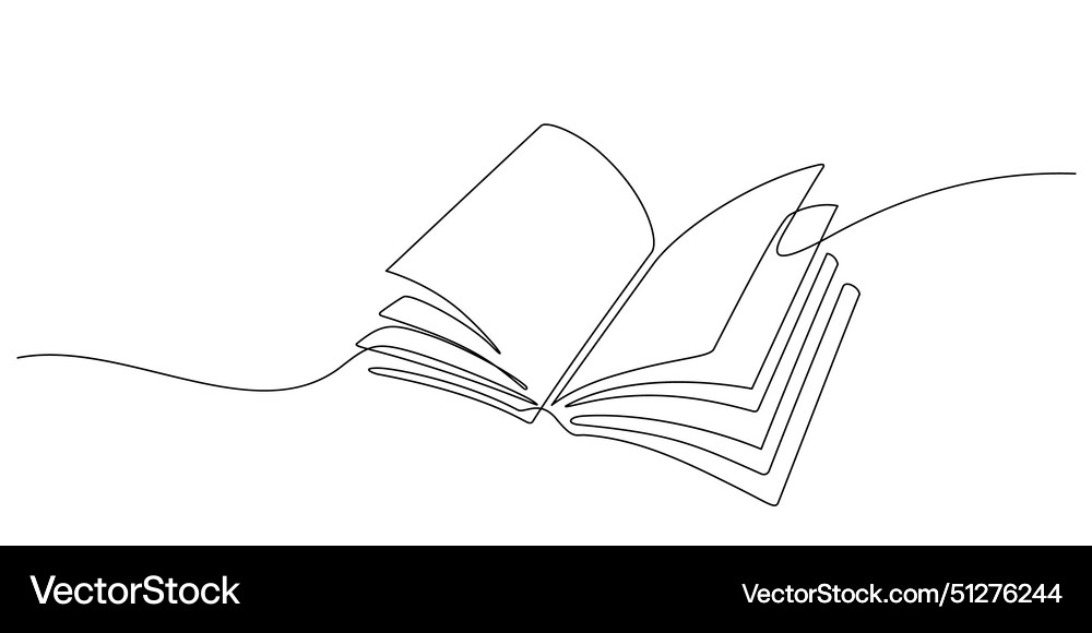 Opened book continuous line drawing minimalism Vector Image