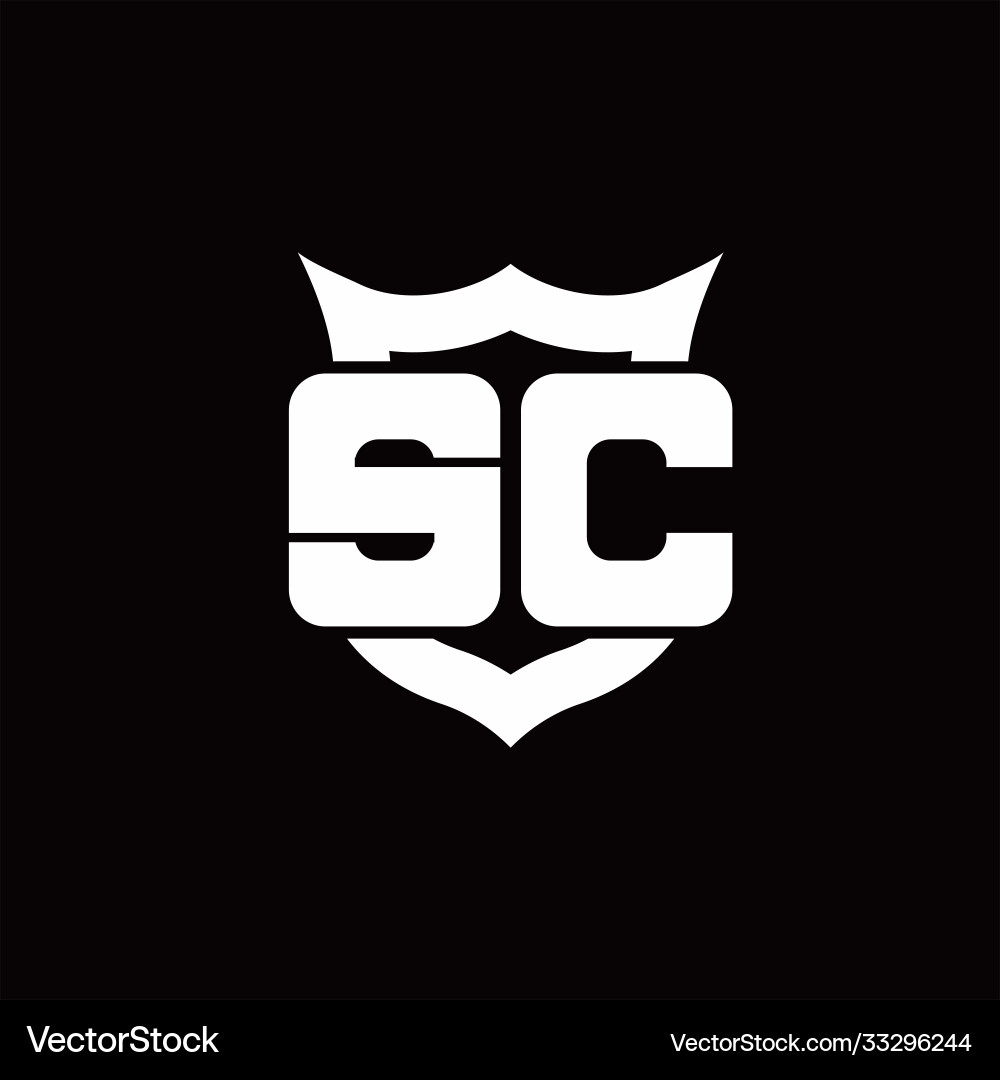 Sc logo monogram with shield around crown shape Vector Image