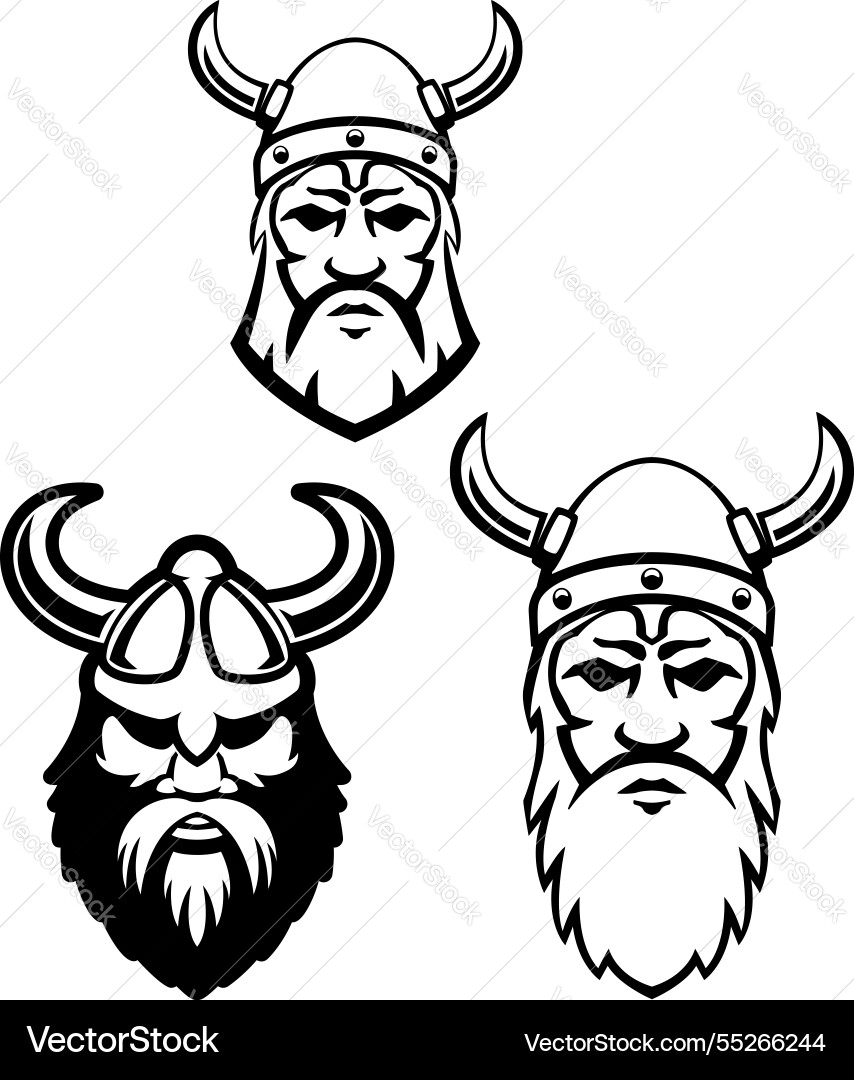 Set of viking warrior head design element Vector Image