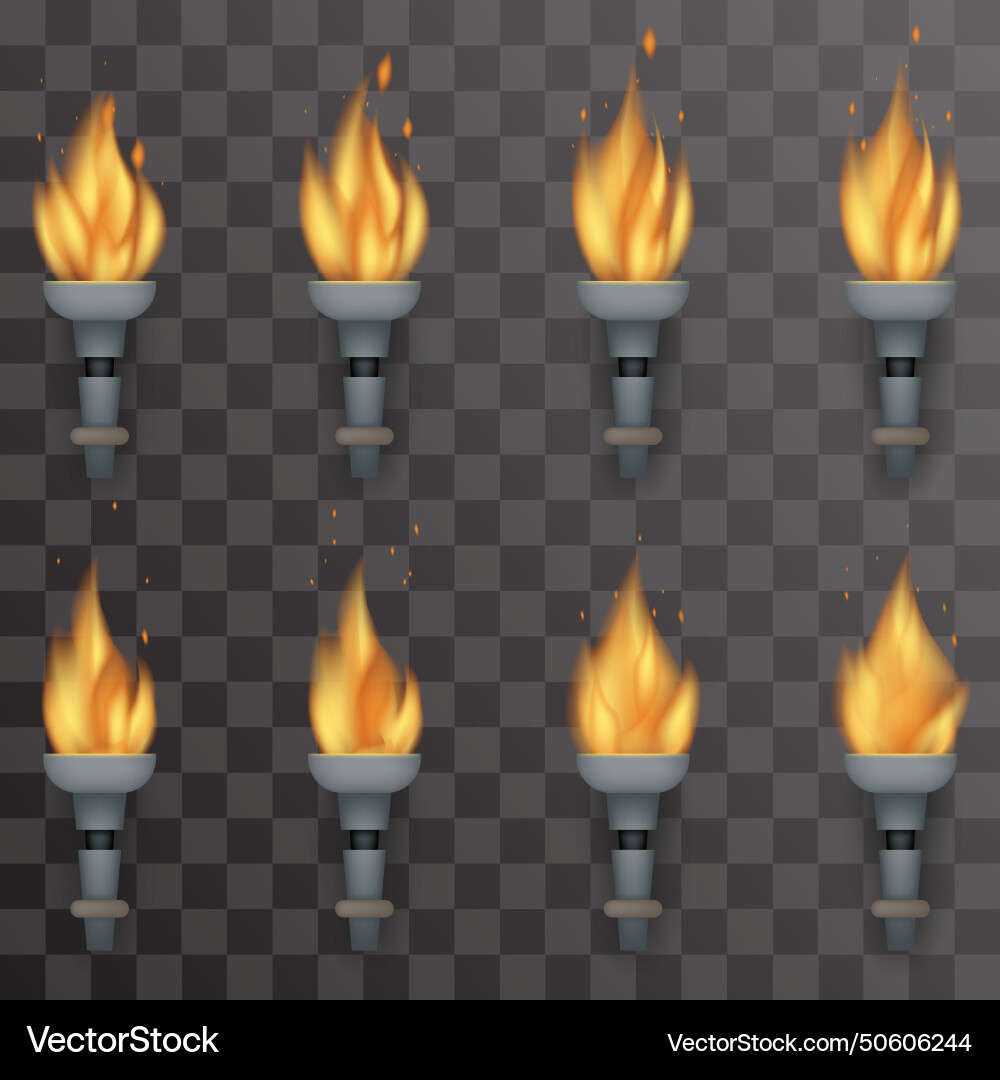 Torch fire animation frames on transparent Vector Image